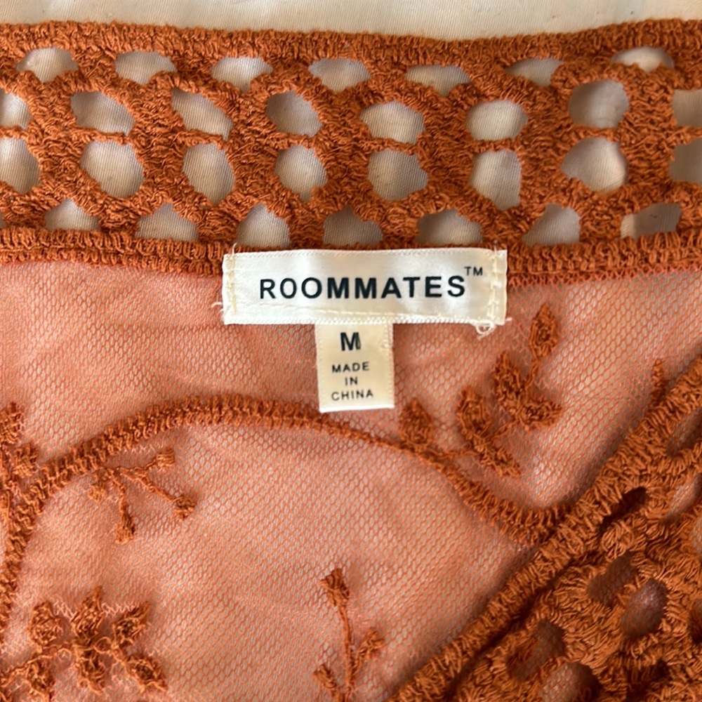 “Roommates” Burnt Orange Sheer Lace Tunic - Gem